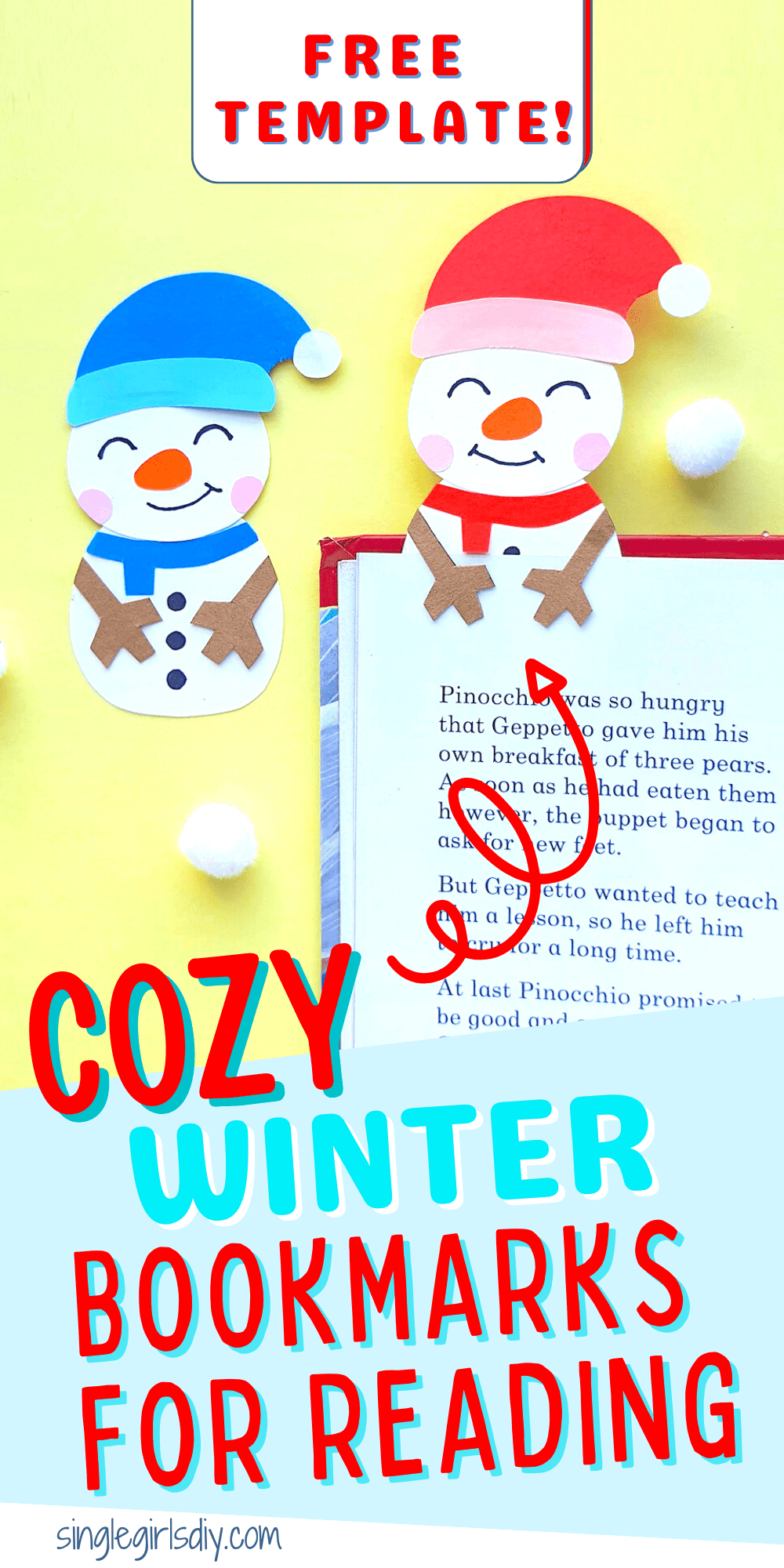 Cute DIY Snowman Bookmark (Free Template) - Single Girl's DIY
