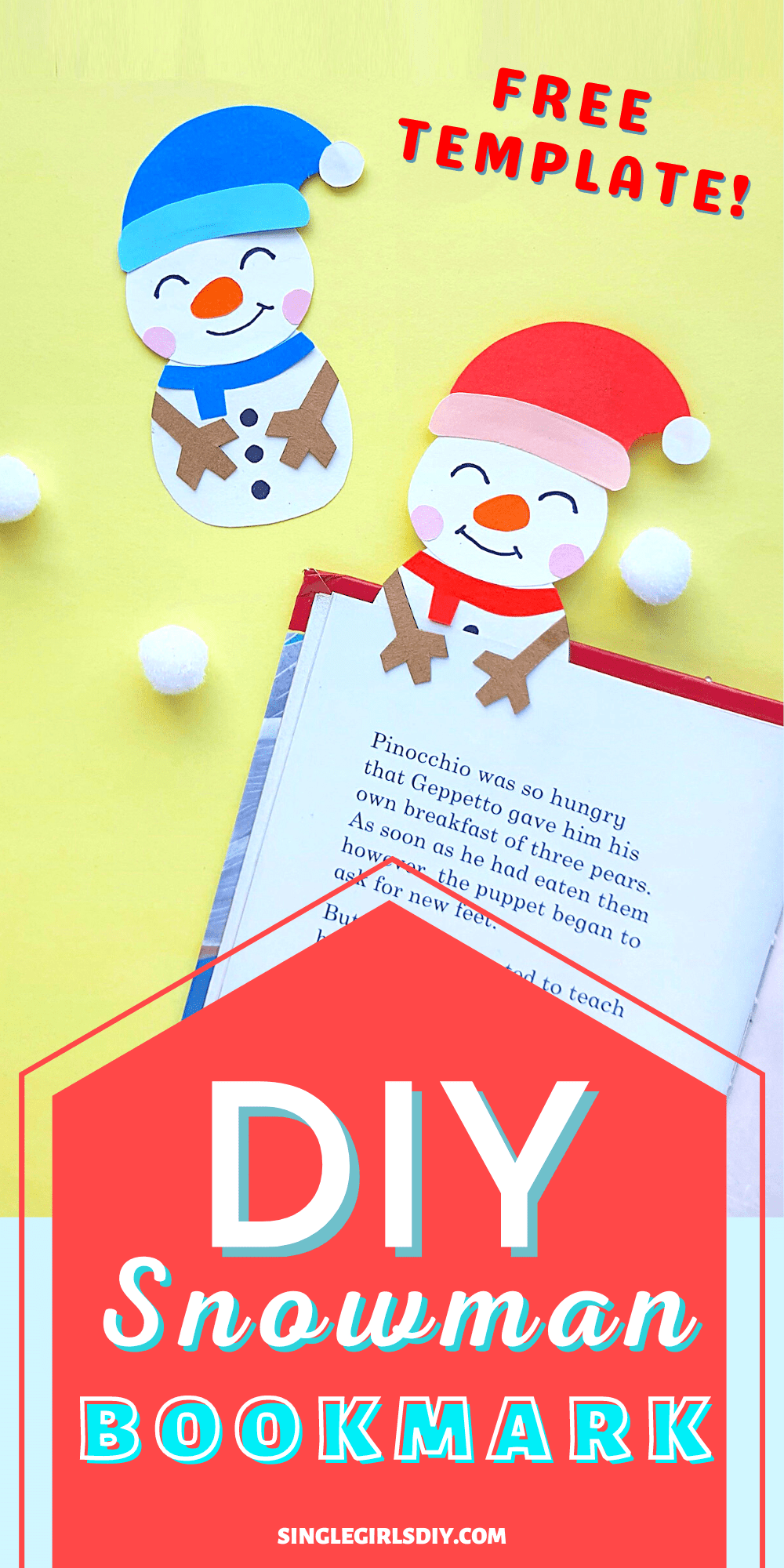 Cute DIY Snowman Bookmark (Free Template) - Single Girl's DIY