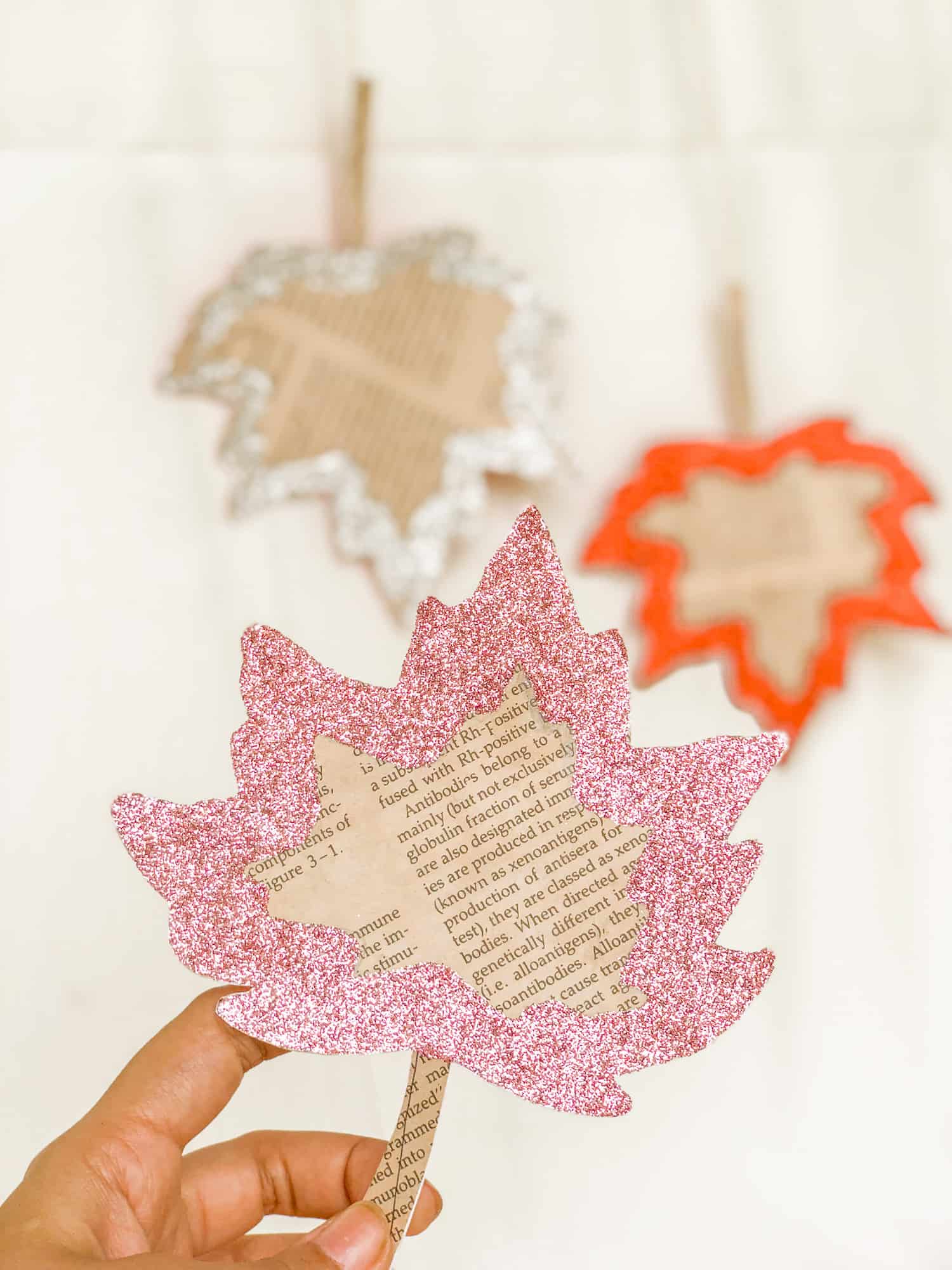 How to Make Glittery Book Page Leaves - Single Girl's DIY